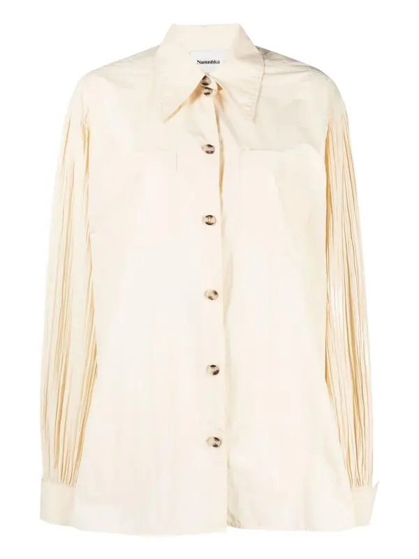 Nanushka Nele Pleated-sleeves Poplin Shirt - Neutrals