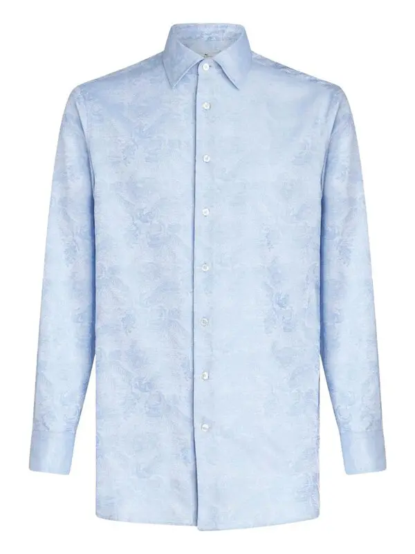 Etro Peacock-jacquard Cotton Shirt - Blue