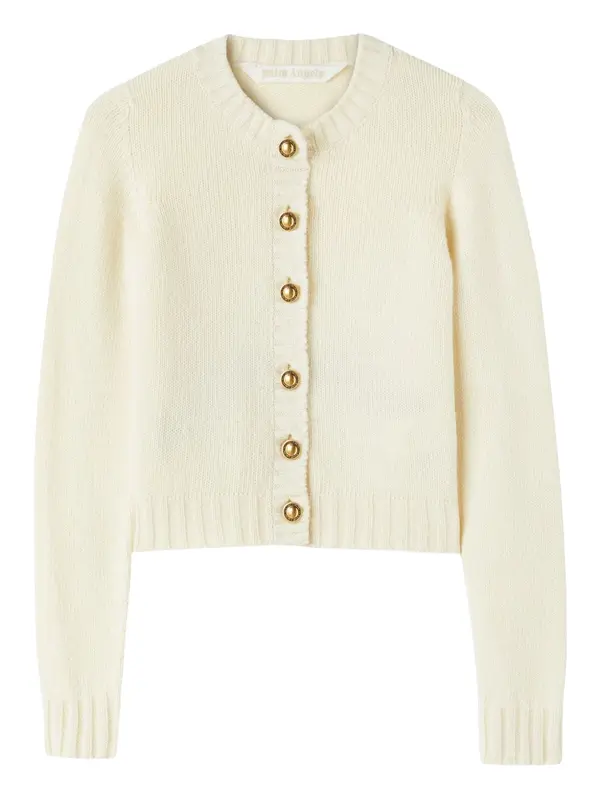 Palm Angels Curved-logo Wool-blend Cardigan - Neutrals