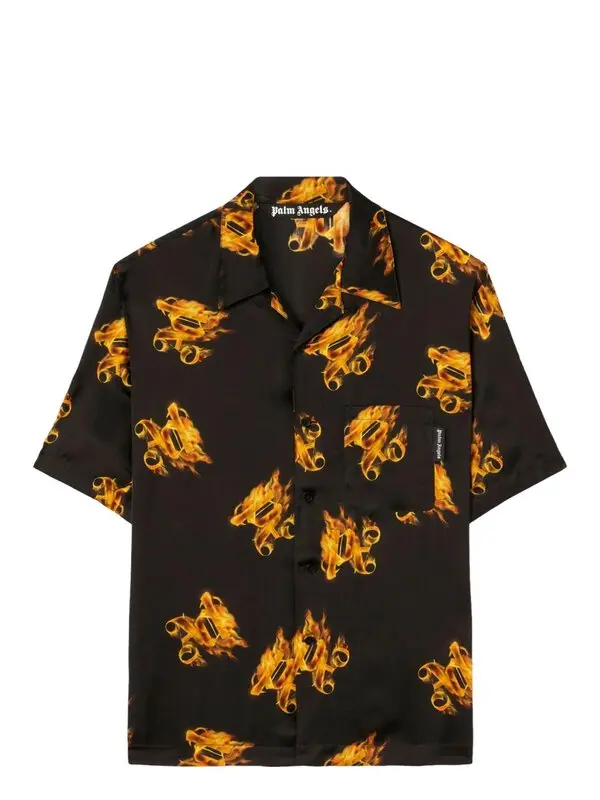 Palm Angels Burning Monogram-print Shirt - Black