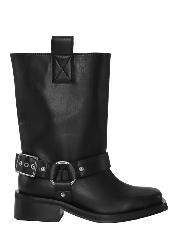 GANNI Buckle-strap Leather Biker Boots - Black
