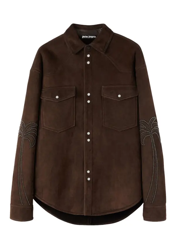Palm Angels Palms Studded Leather Shirt - Brown