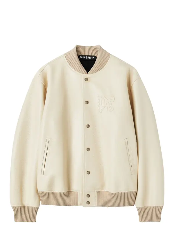 Palm Angels Monogram-embossed Leather Bomber Jacket - Neutrals
