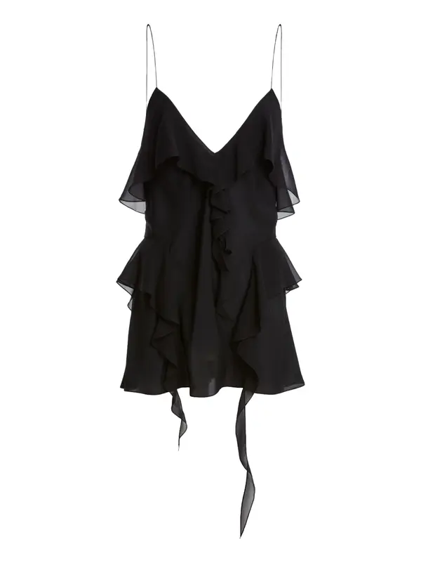 Khaite The Piet Ruffled Silk Top - Black