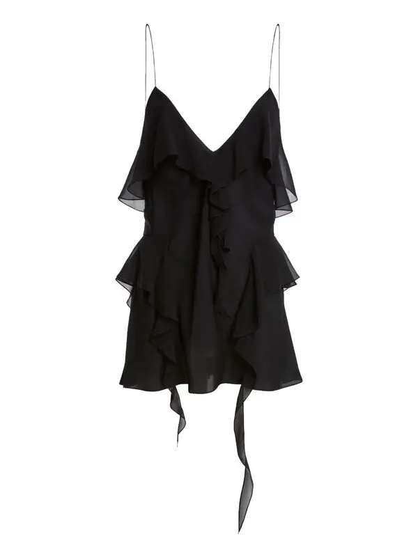 Khaite The Piet Ruffled Silk Top - Black