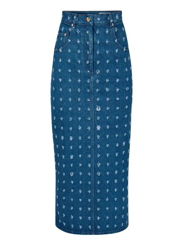 Nina Ricci Distressed Denim Midi Skirt - Blue