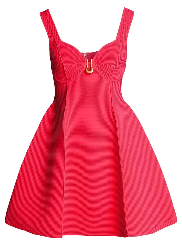 Aje Cast Embellished Ribbed-knit Mini Dress - Coral