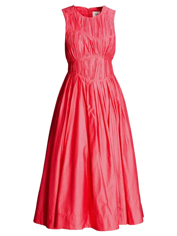 Aje Nya Pleated Cotton-taffeta Midi Dress - Bubblegum