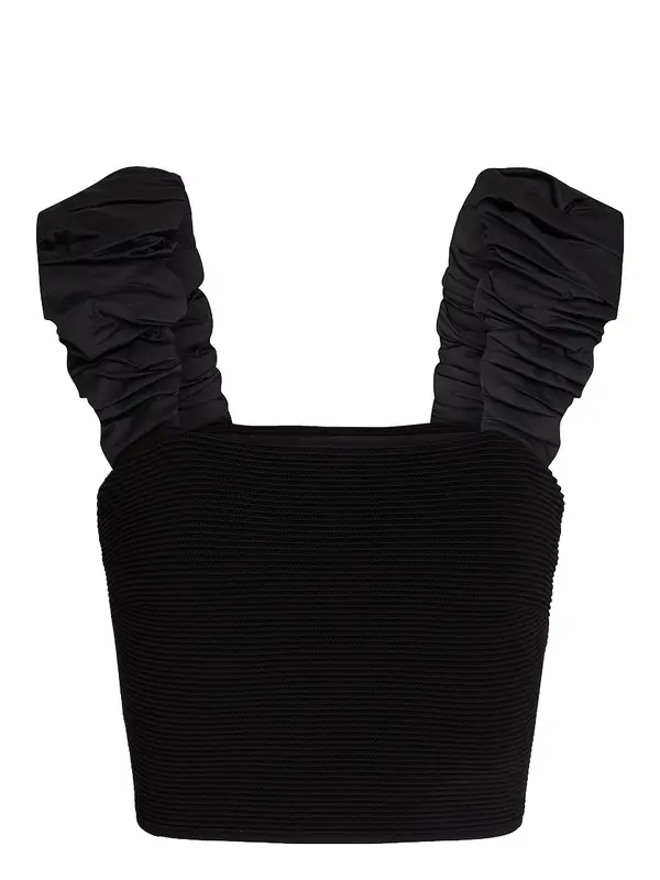 Aje Allard Cropped Ruched Top - Black