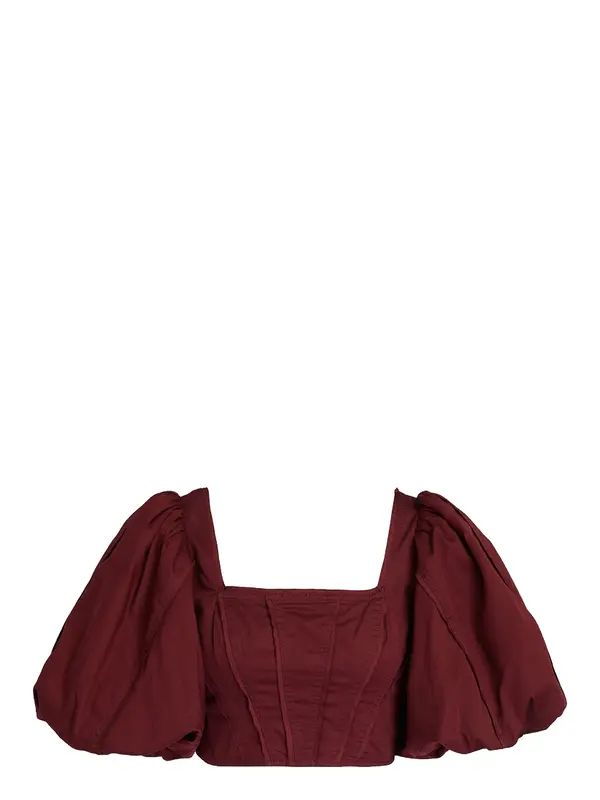 Aje Sylvia Cropped Cotton-poplin Top - Burgundy
