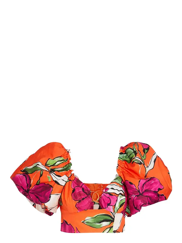 Aje Marcel Cropped Floral-print Top - Orange