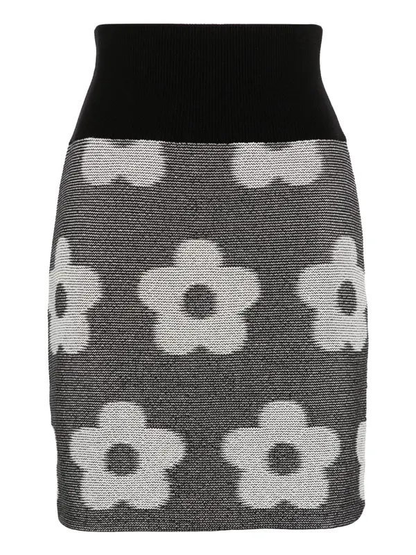 Kenzo Jacquard Flower-motif Skirt - Black