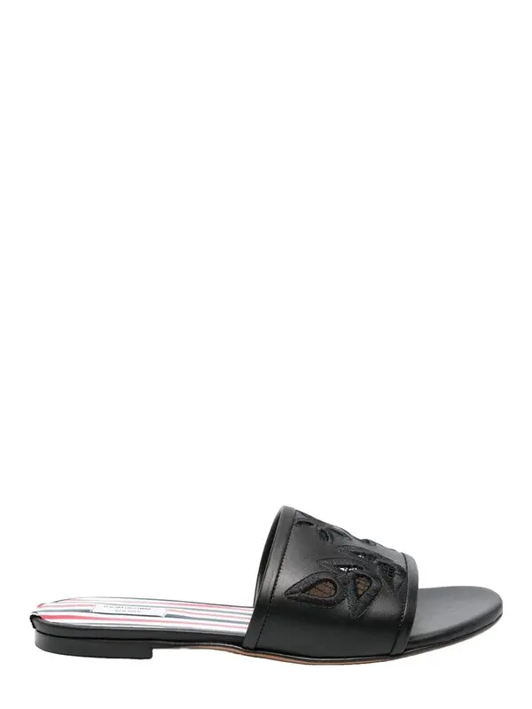 Thom Browne Icon Claquette Leather Slides - Black