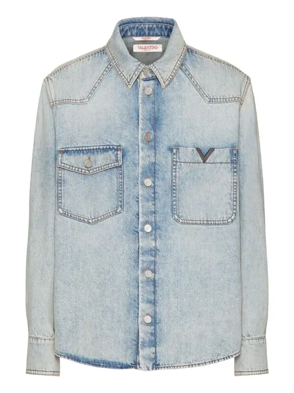 Valentino Garavani V-detail Denim Shirt - Blue