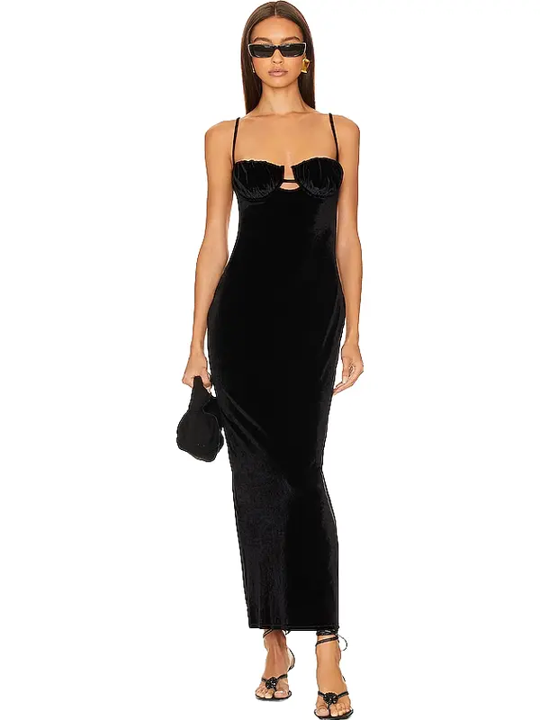 MONTCE Petal Long Dress - Black Velvet