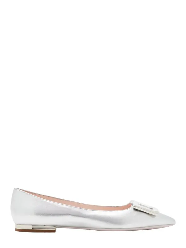 ROGER VIVIER Gommettine Metallic Leather Flats - Silver
