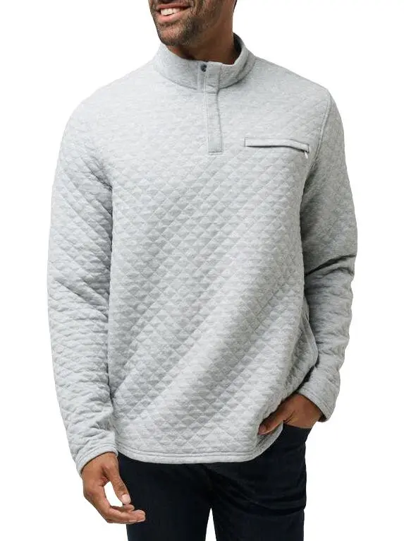 Travis Mathew Transatlantic Quilted Henley Pullover - Heather Light Grey