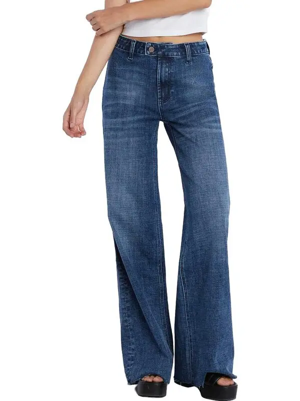 HINT OF BLU Flat Front Wide Leg Jeans - Marbella Blue