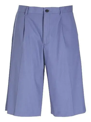 8 BY YOOX Cotton Pleated Wide Leg Bermuda Shorts - Blue