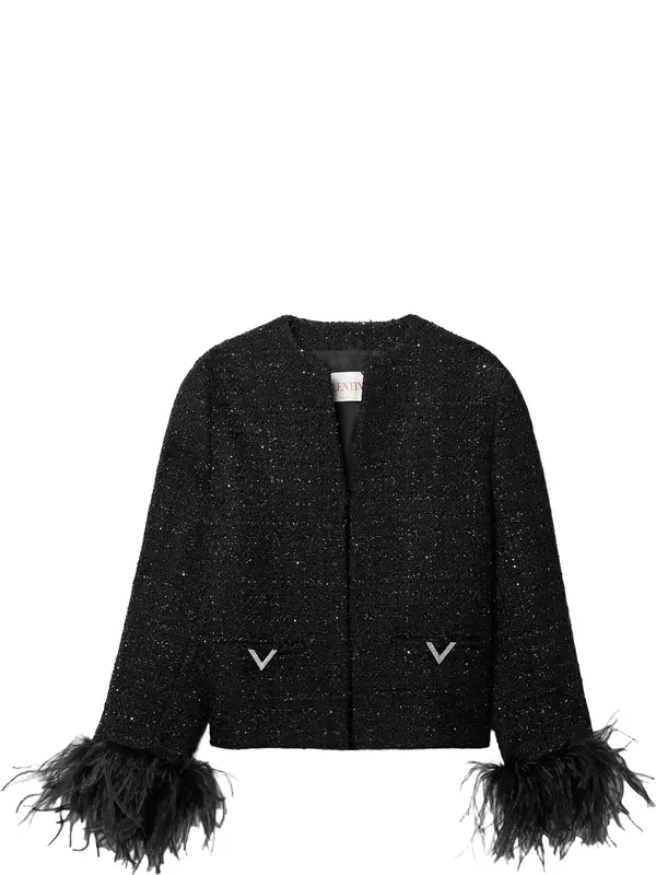 Valentino Garavani Embellished Metallic Bouclé-tweed Jacket - Black