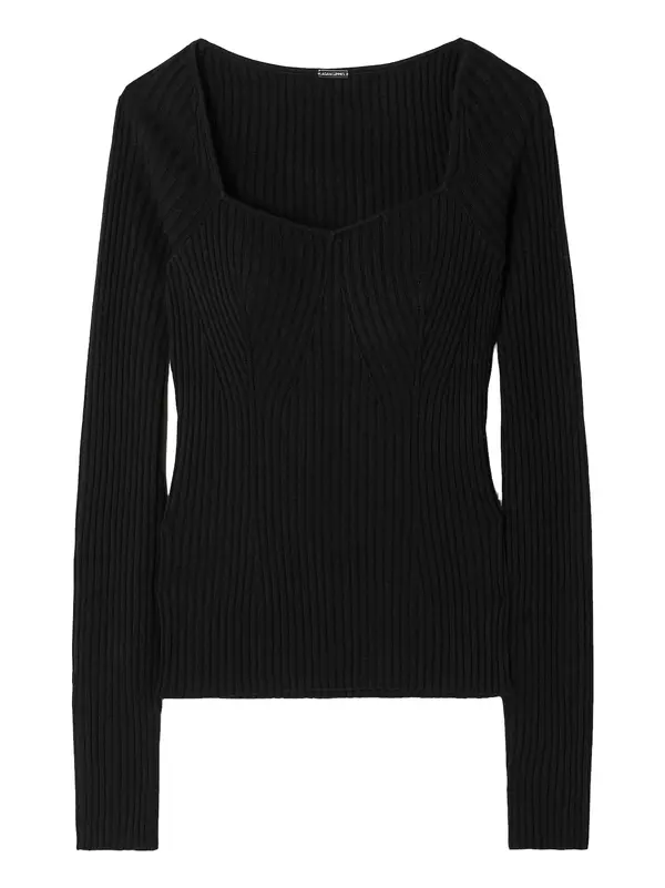 Adam Lippes Florentine Ribbed Silk And Cashmere-blend Top - Black