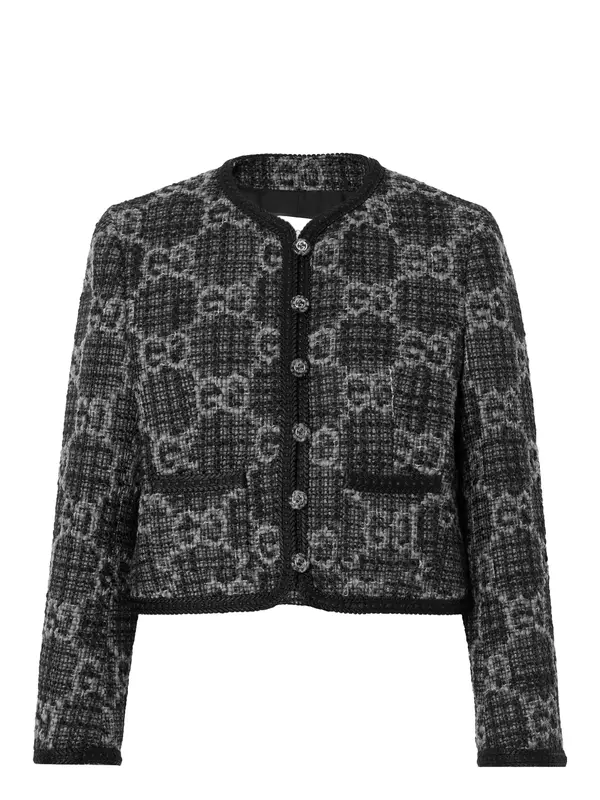 Gucci Wool And Cotton-blend Tweed Cropped Jacket - Gray