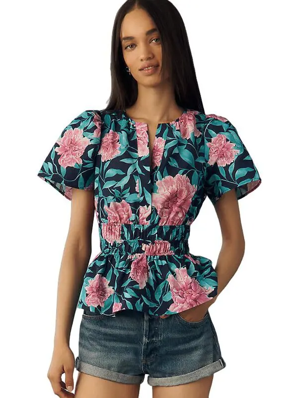 THE SOMERSET COLLECTION BY ANTHROPOLOGIE The Somerset Collection Flutter Sleeve Blouse - Blue Floral