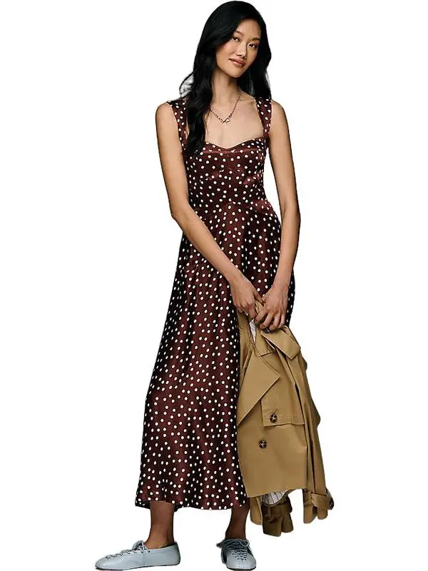 Maeve The Jocelyn Sleeveless Slip Midi Dress - Brown Dot