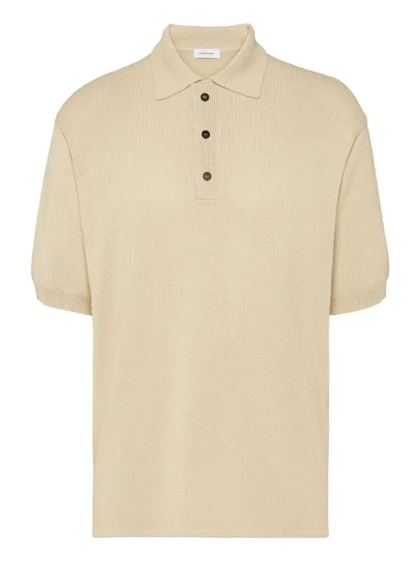FERRAGAMO Logo-plaque Knitted Polo Shirt - Neutrals