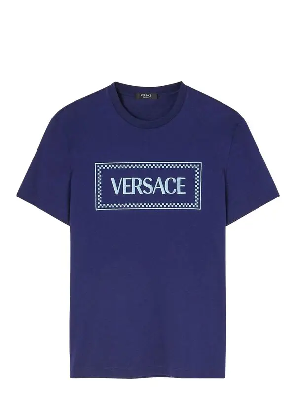 Versace 90s Logo Embroidered T-shirt - Blue