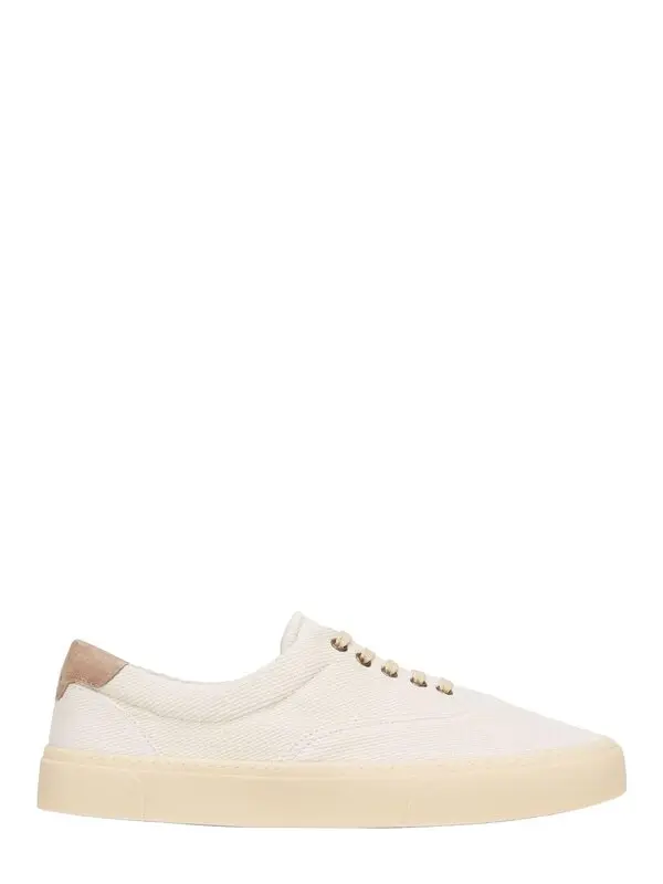 Brunello Cucinelli Branded Heel-counter Cotton Sneakers - Neutrals