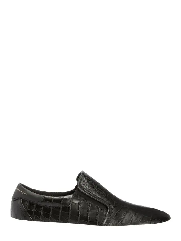 GIUSEPPE ZANOTTI Crocodile-embossed Leather Slip-on Sneakers - Black