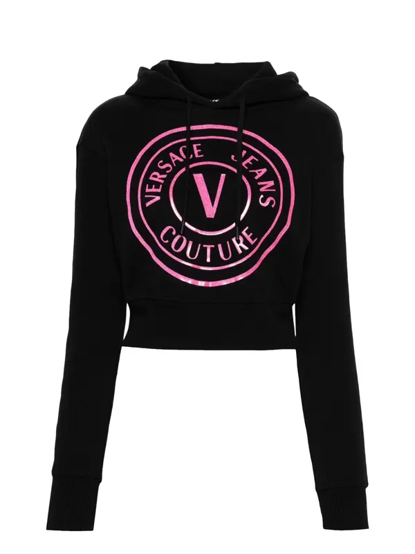 Versace Logo-print Cropped Hoodie - Black