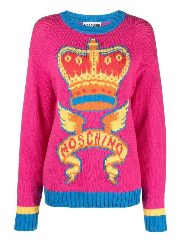 Moschino Patterned-intarsia Knit Logo Jumper - Pink