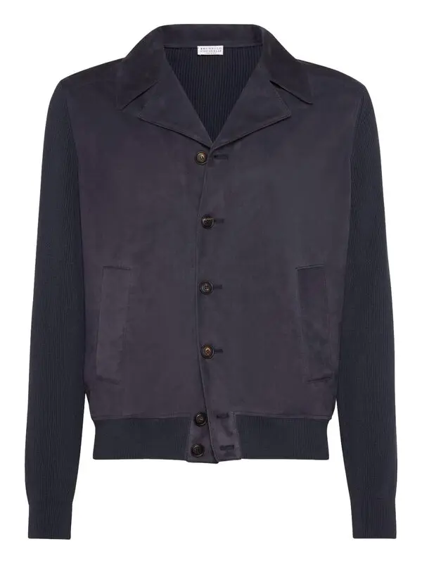 Brunello Cucinelli Suede And Knit Jacket - Black