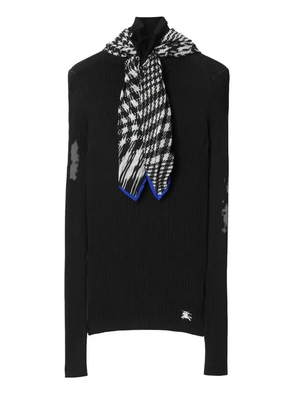 Burberry Scarf-detail Ribbed Jumper - Black