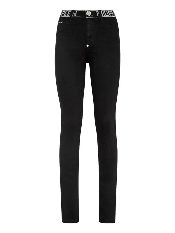 Philipp Plein Crystal-embellished High-waist Jeans - Black