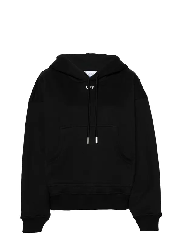 Off-White Logo-embroidered Cotton Hoodie - Black