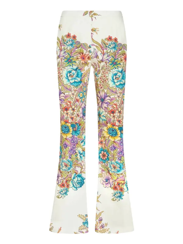 Etro Floral-print Flared Trousers - White