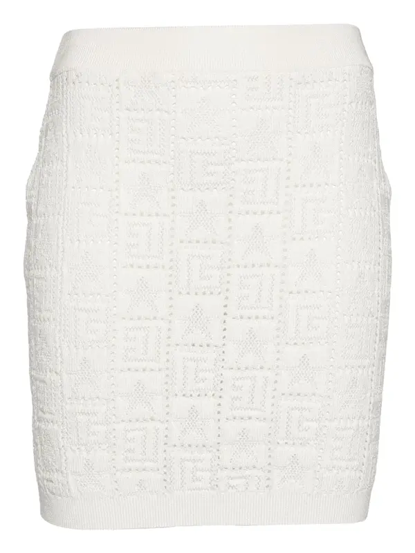 Balmain Pointelle-knit Monogram Mini Skirt - White