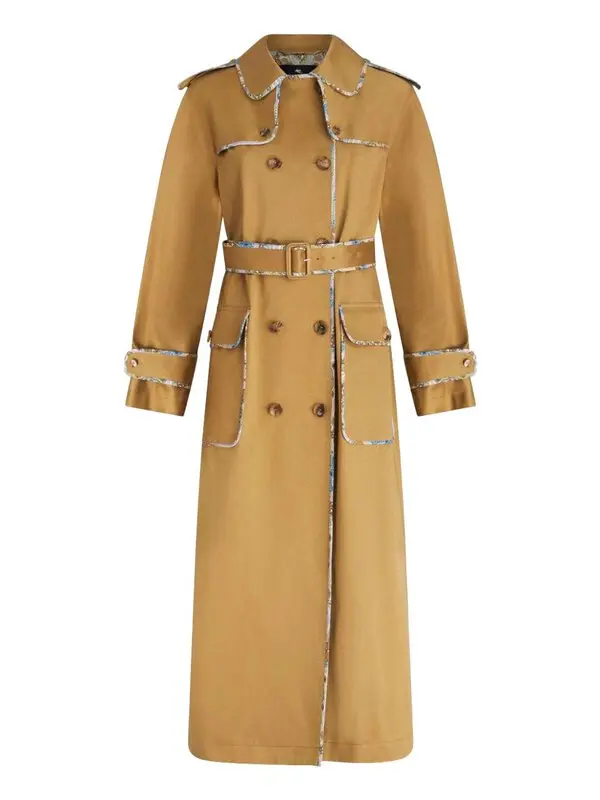 Etro Printed-trim Cotton Trench Coat - Brown