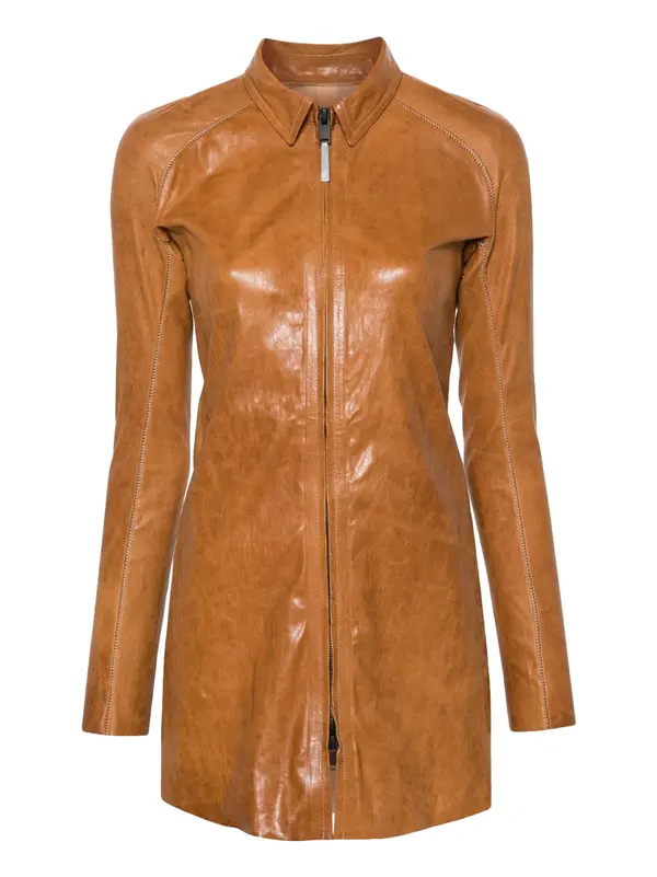 ISAAC SELLAM EXPERIENCE Exposed-seam Leather Jacket - Brown