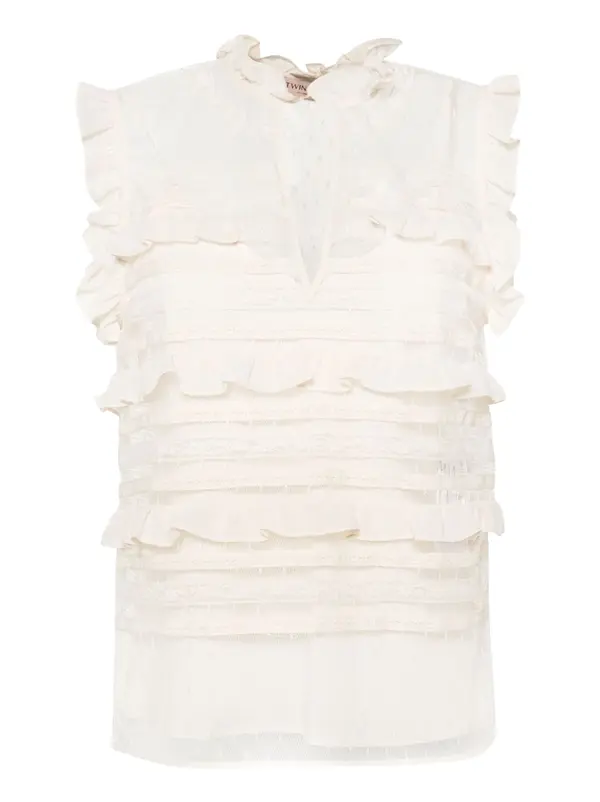 TWINSET Floral Lace Sleeveless Blouse - Neutrals