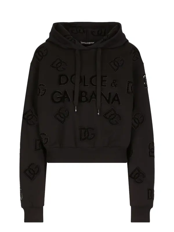 Dolce & Gabbana Dna Logo-perforated Cotton-blend Hoodie - Black