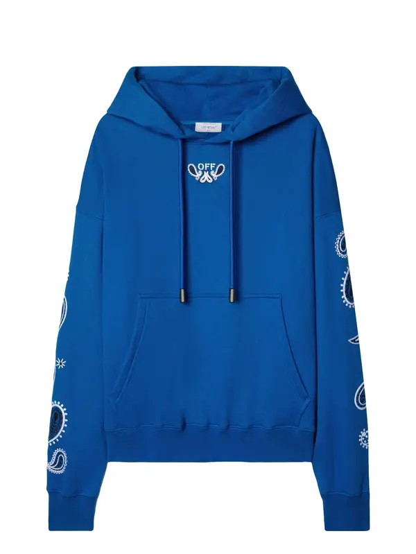 Off-White Bandana-embroidered Cotton Hoodie - Blue