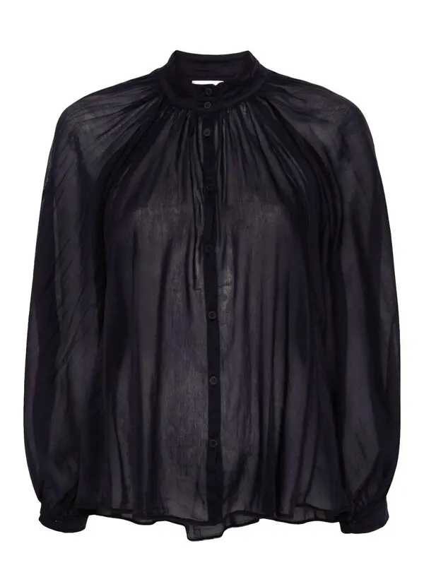 FORTE_FORTE Semi-sheer Collarless Shirt - Blue
