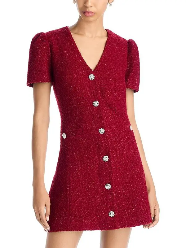 Aqua Tweed Mini Dress - Dark Cherry