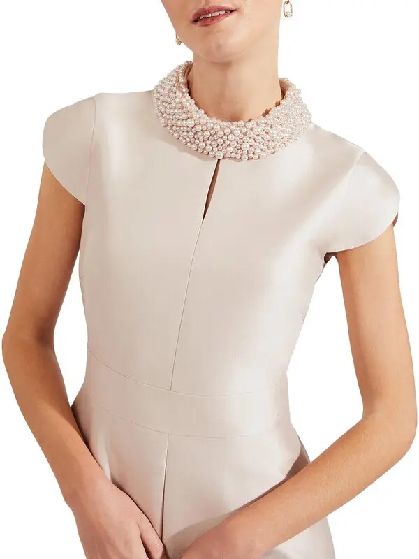 HOBBS LONDON Marcella Embellished Neck Dress - Oyster