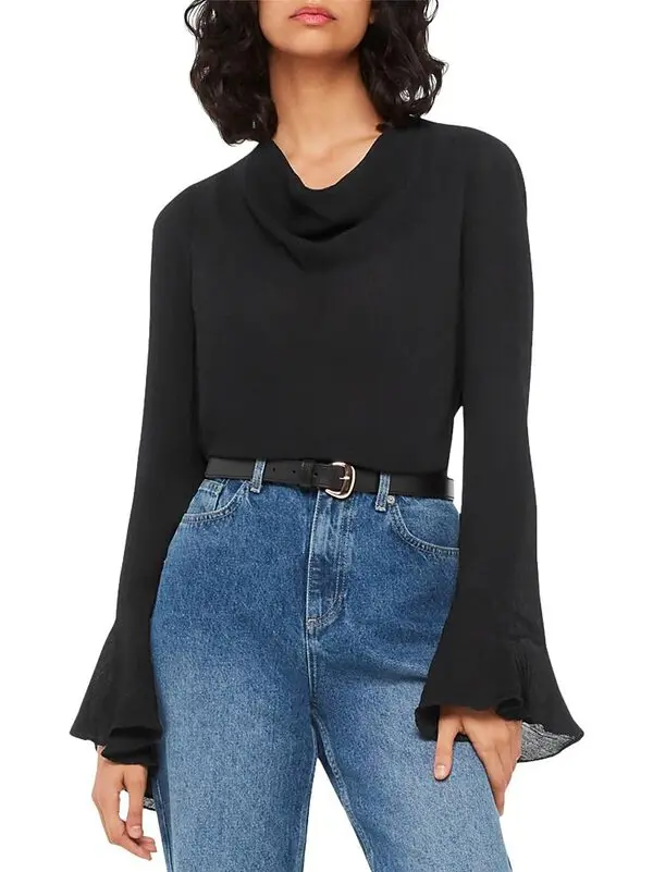 Whistles Pia Cowl Neck Top - Black