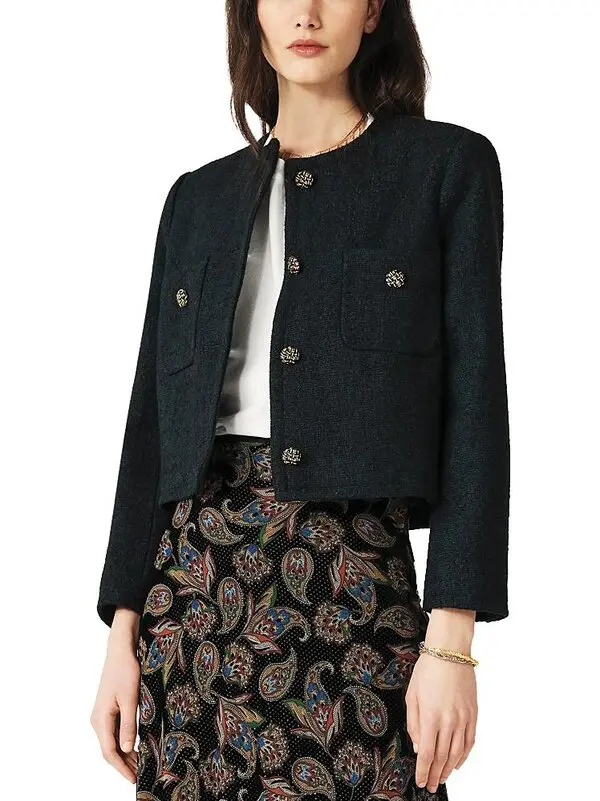 Ba&sh Meredith Cropped Boxy Jacket - Navy